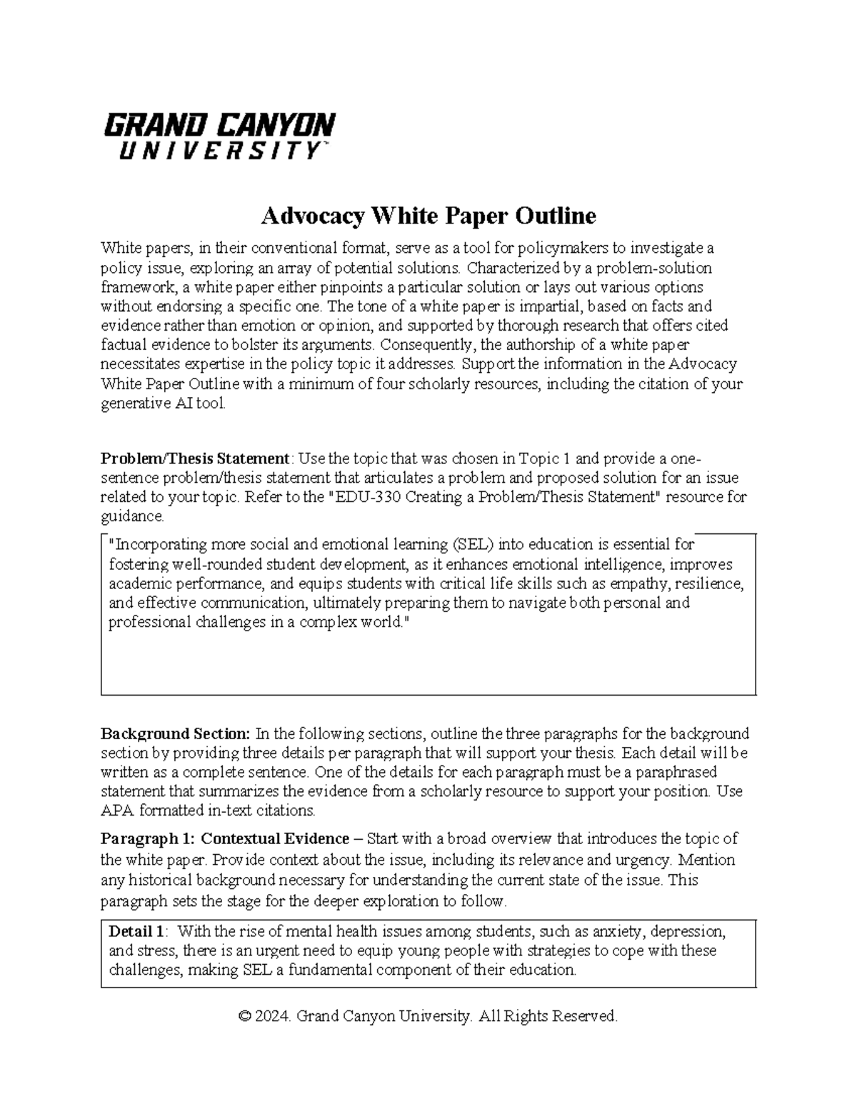 EDU-330-RS-T3-Outline for Advocacy White Paper on SEL in Education ...