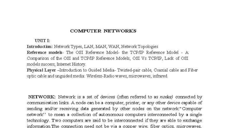 CN R20 UNIT 1 - Introduction to Computer Networks: Types, Models, and ...