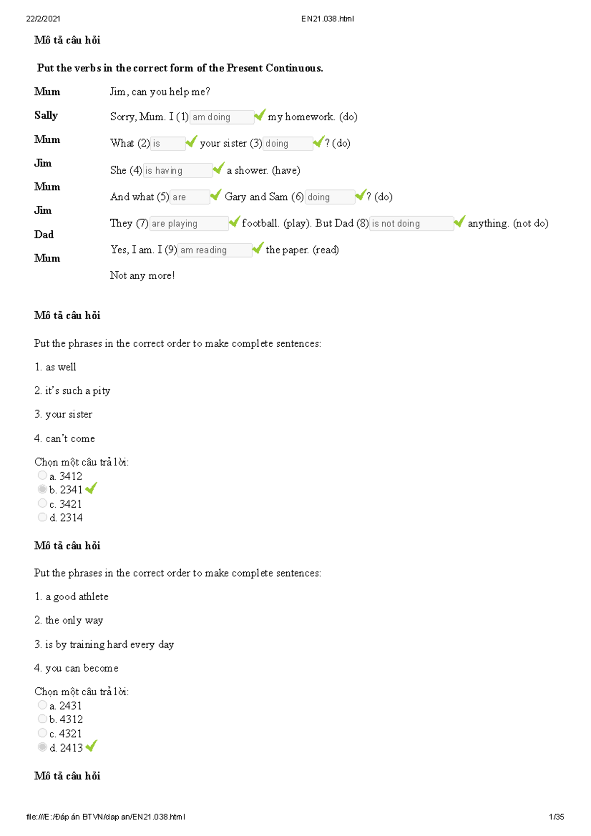 EN21.038 - Present Continuous and Sentence Structure Exercises - Studocu