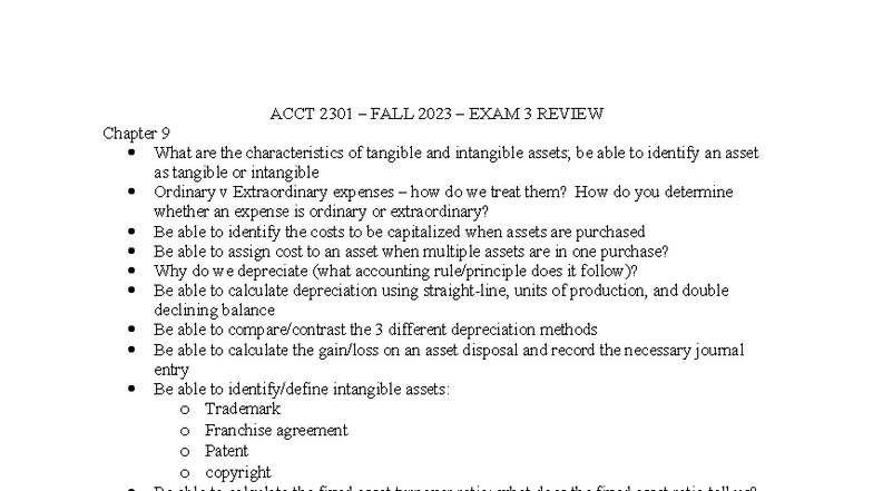 ACCT 2301 FALL 2023 FINAL EXAM STUDY GUIDE: ASSETS, LIABILITIES ...