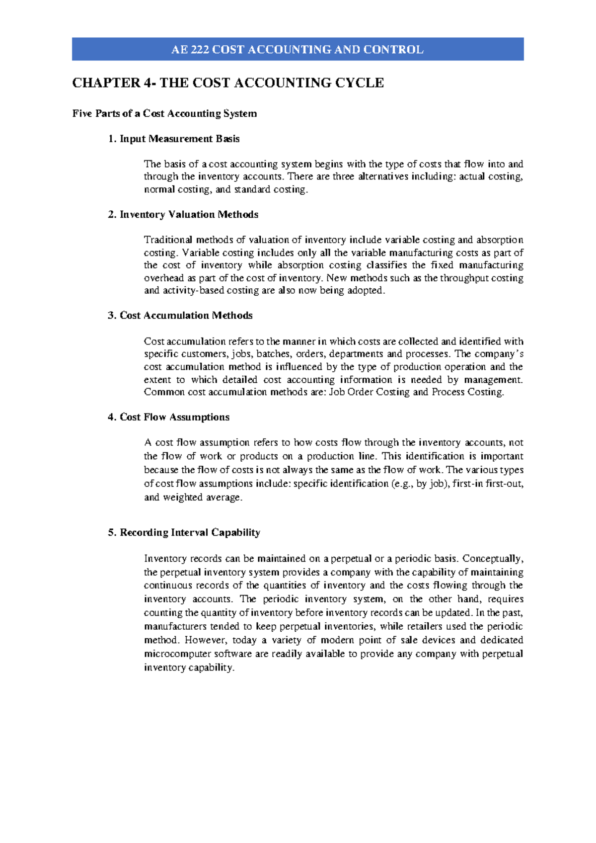 Cost Accounting Cycle - Chapter 4 Overview and Key Methods - Studocu