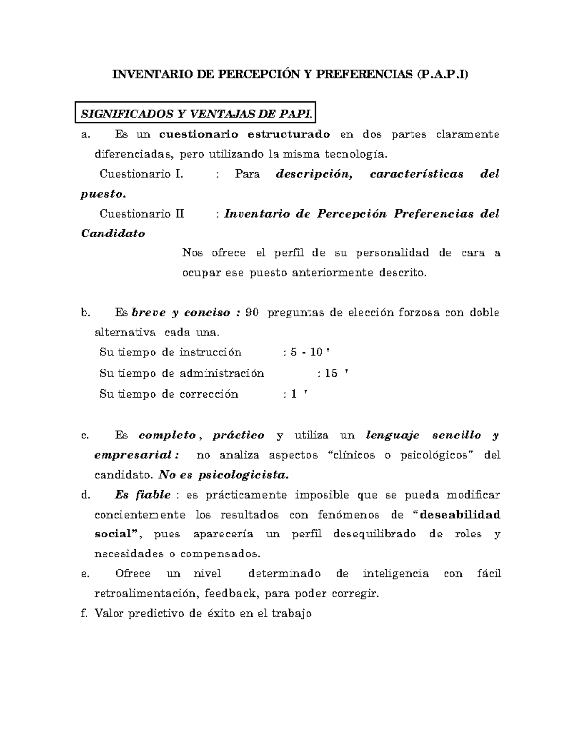 Manual PAPI: Guía para la Aplicación de la Prueba Psicométrica - Studocu