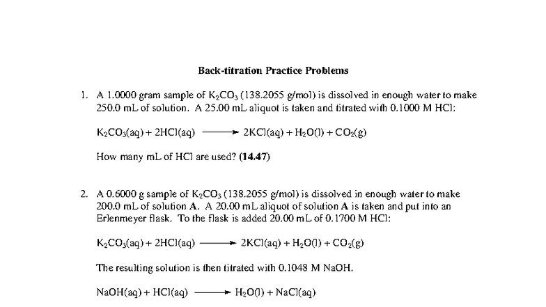 Back Titration Questions - Module 6 (Chem 101) - Studocu