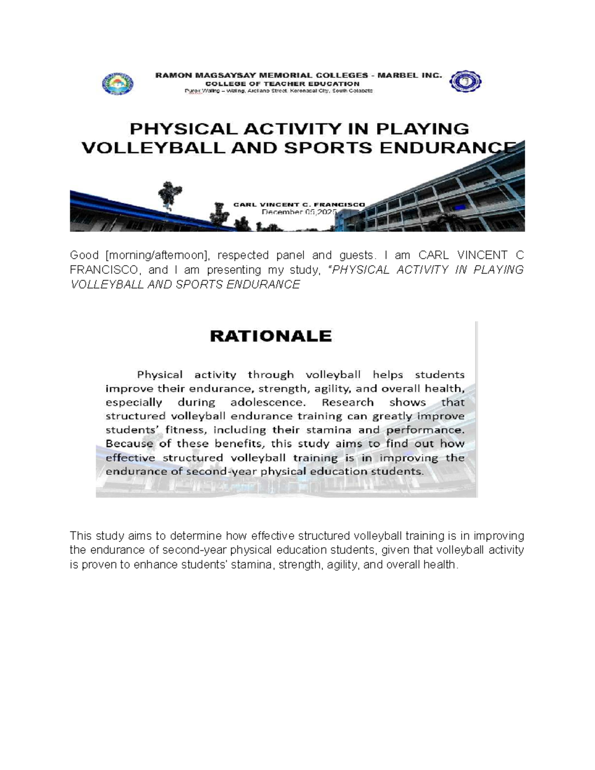 PPT Script: Volleyball Training & Sports Endurance Study - Studocu