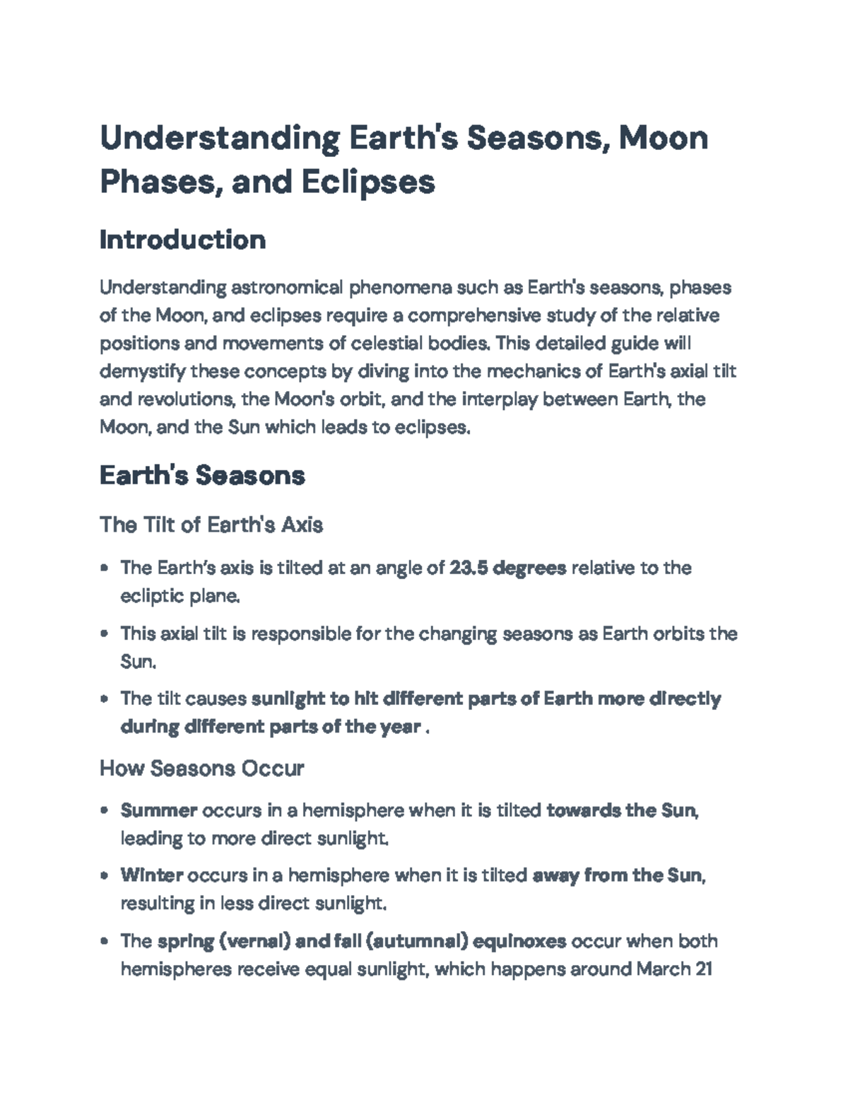 Understanding Earth's Seasons, Moon Phases, and Eclipses - Science 101 ...