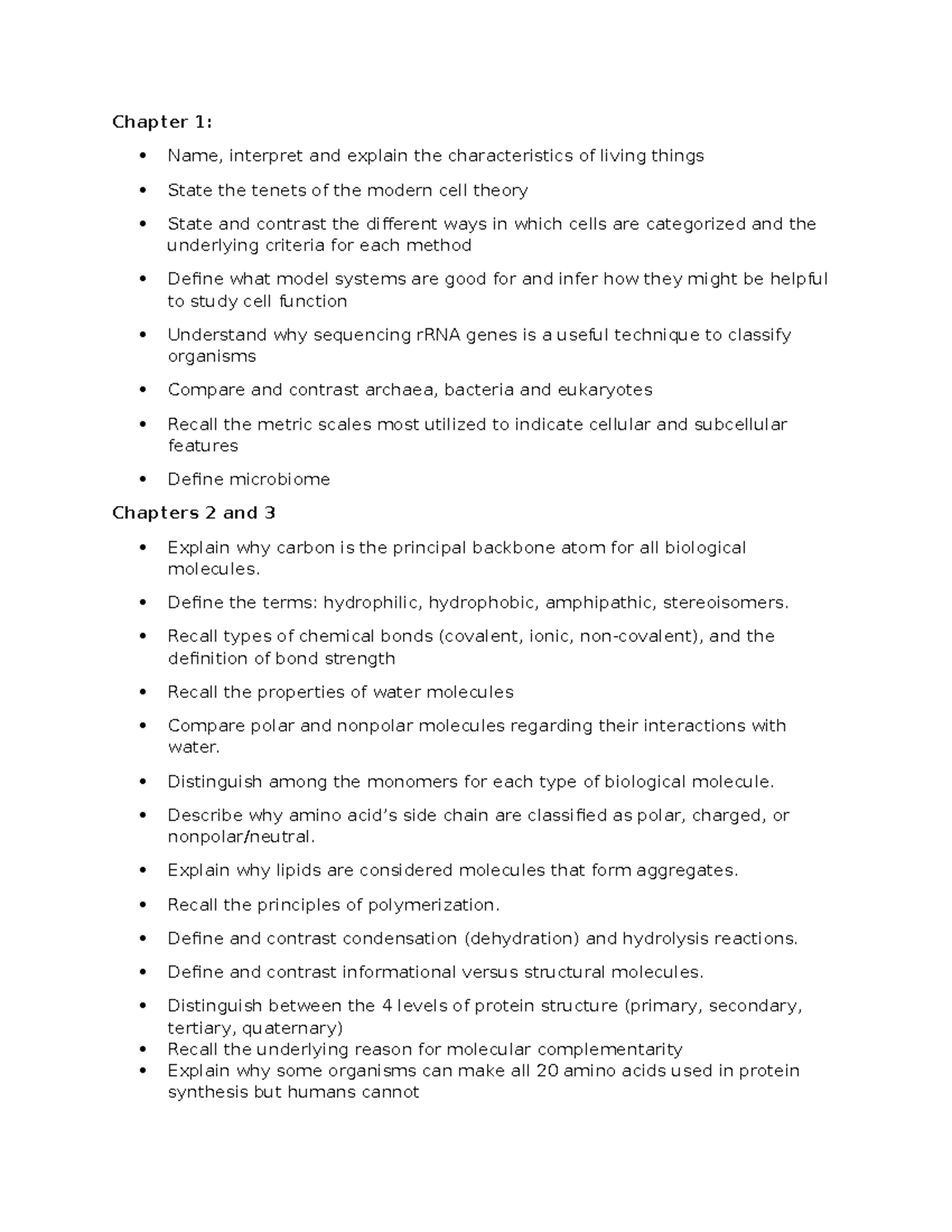 Biology 101: Exam 1 Learning Objectives on Living Things and Molecules ...