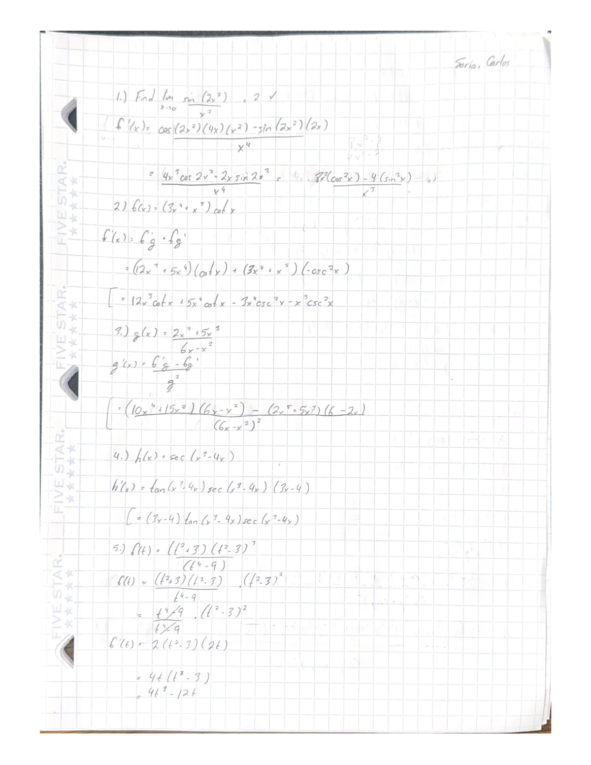 Exam 2 - An exam's questions - Soria, Carlos 1.) Find tim sin (2x2) , 2 ...
