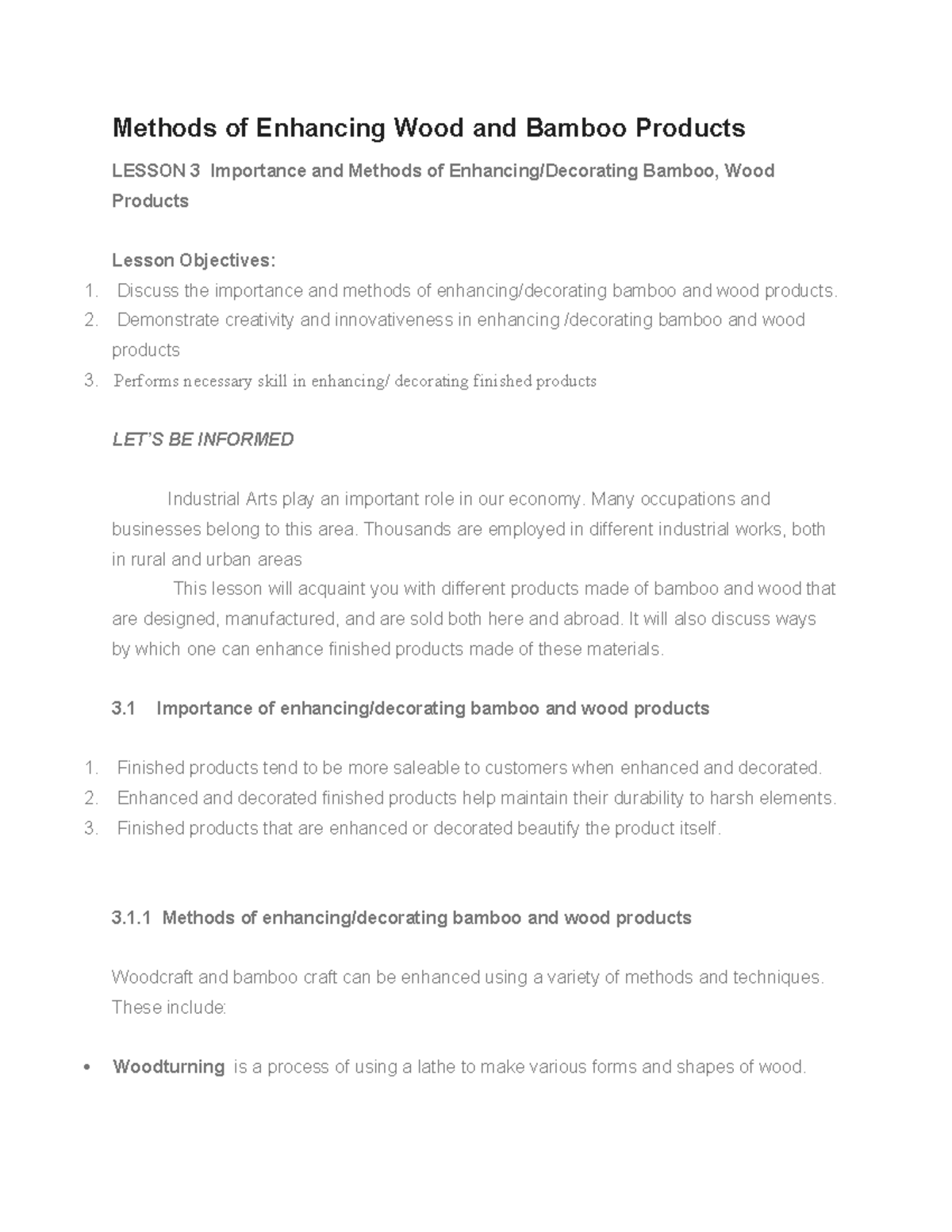 Methods of Enhancing Wood and Bamboo Products - Lesson 3 Insights - Studocu