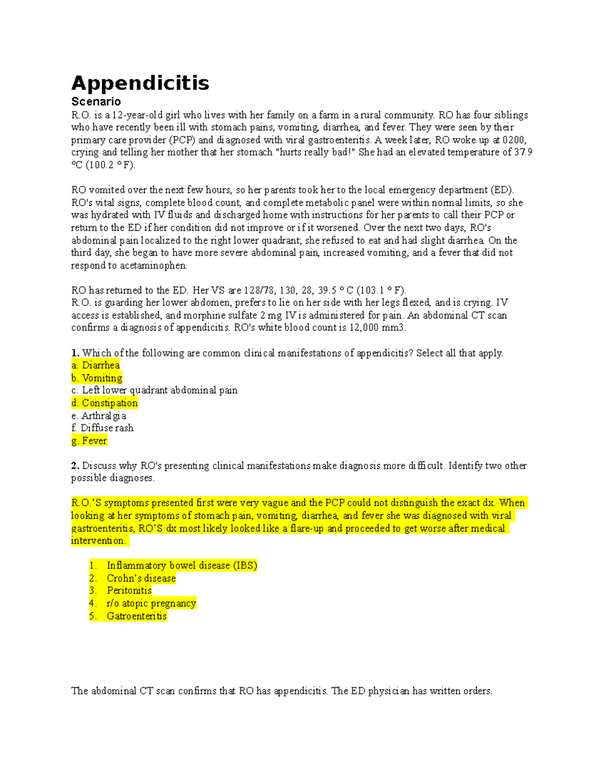 Appendicitis Case Study-1f4a6166-3315-41da-a60f-af746c9ba515 - Appendicitis Scenario R. is a ...