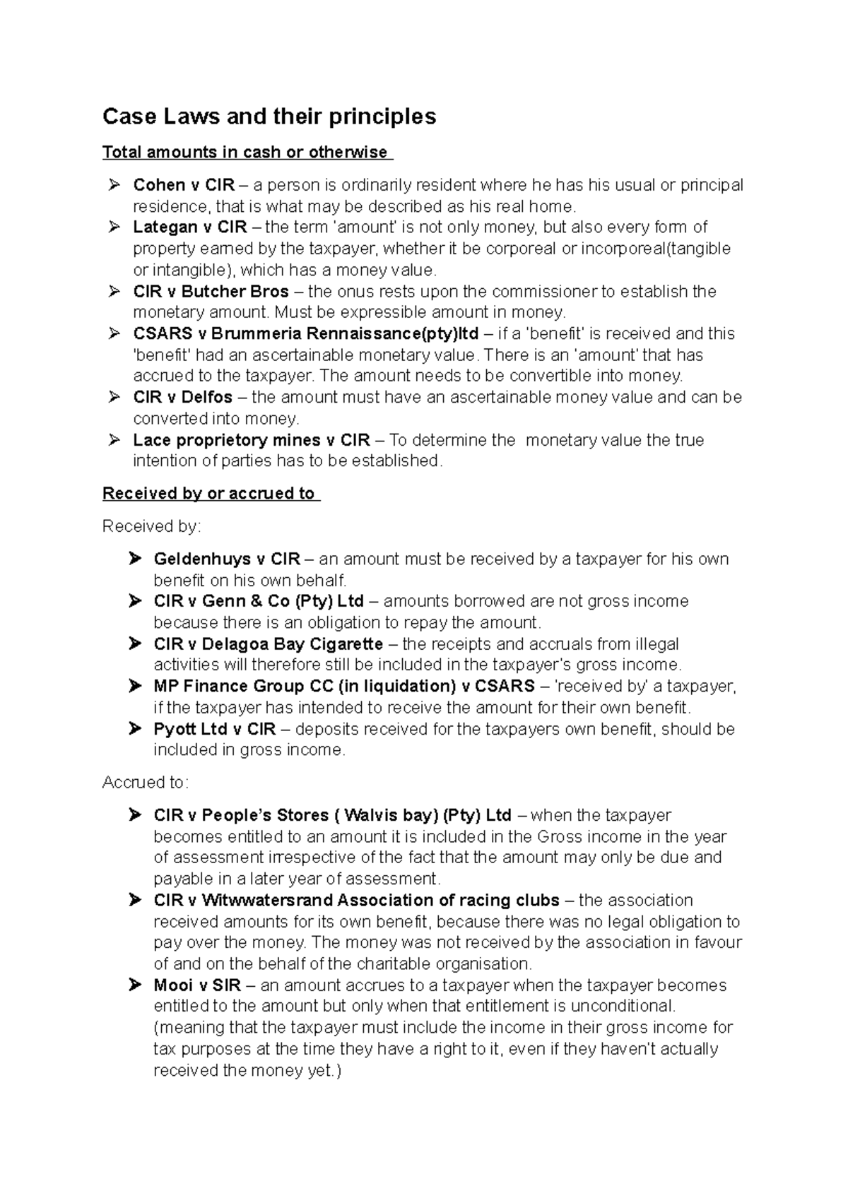 Case Laws & Principles Overview - Module 1 Insights - Studocu