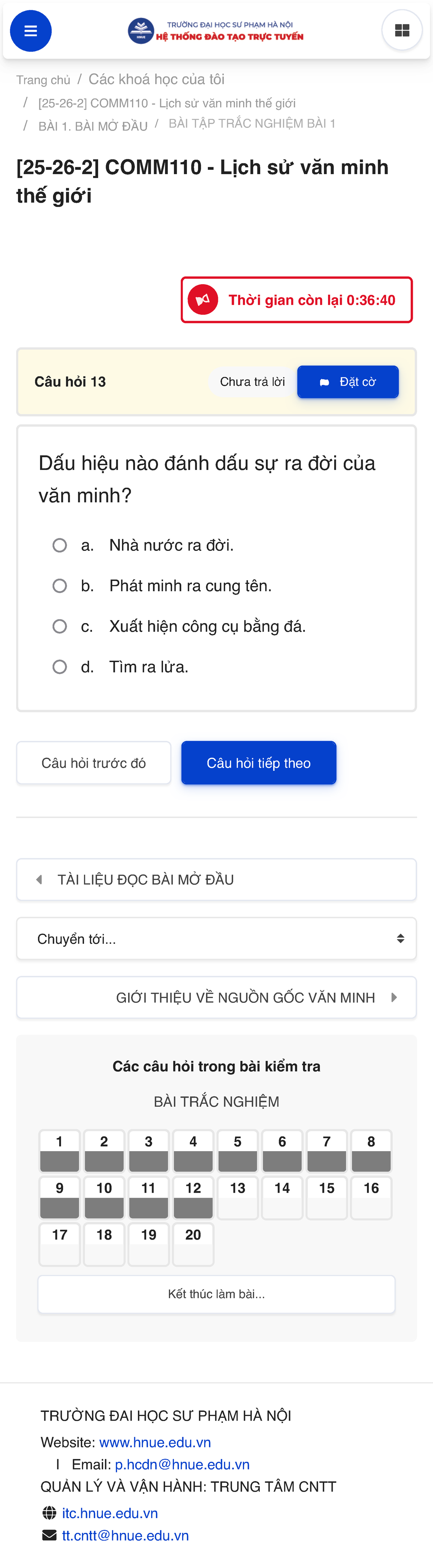 COMM110 Bài Tập Trắc Nghiệm 1: Lịch Sử Văn Minh Thế Giới - Studocu