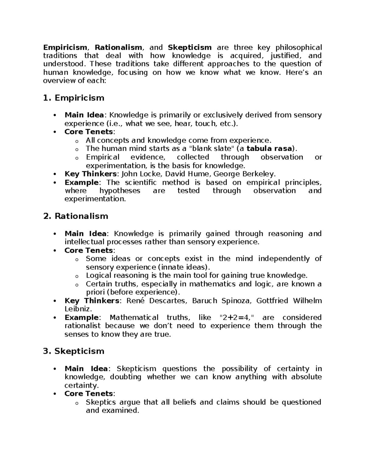 Empiricism Skepticism Rationalism - Empiricism, Rationalism, and ...