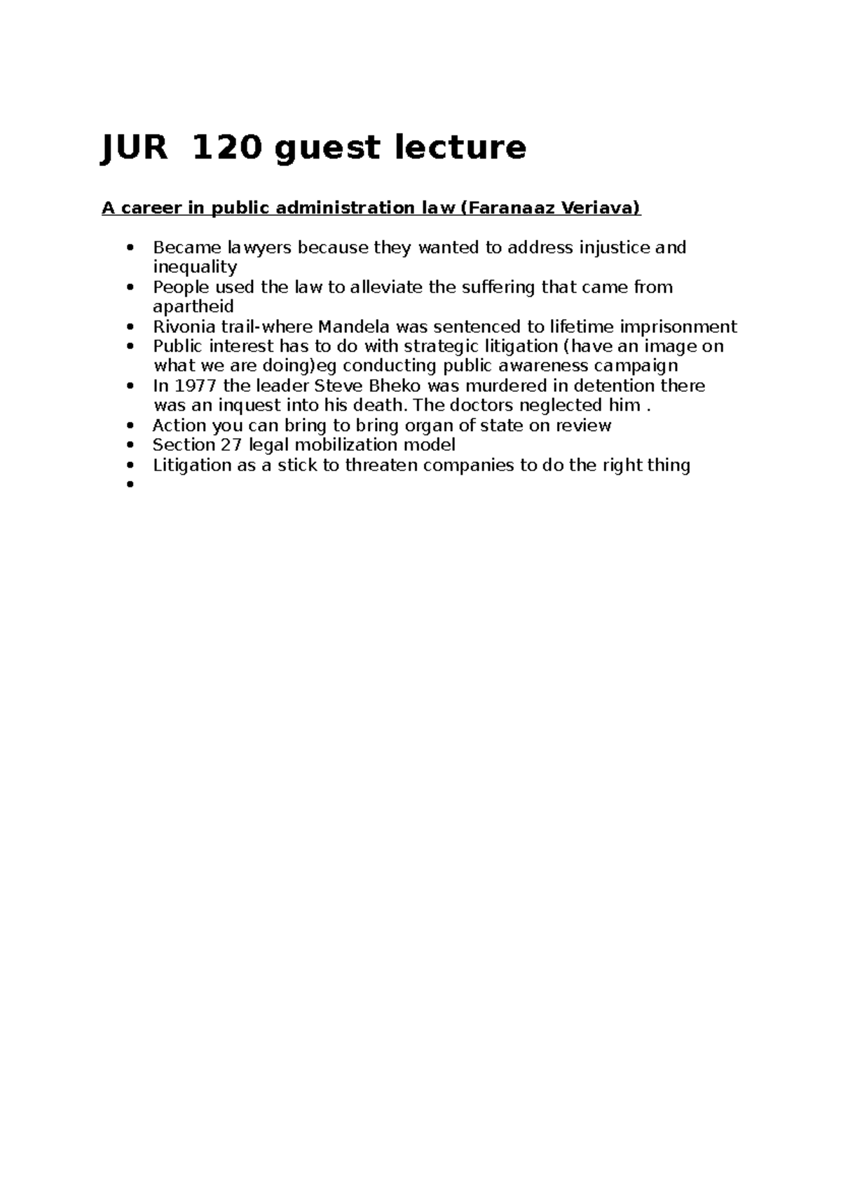 JUR 120 Guest Lecture: Careers in Public Admin Law and Justice - Studocu
