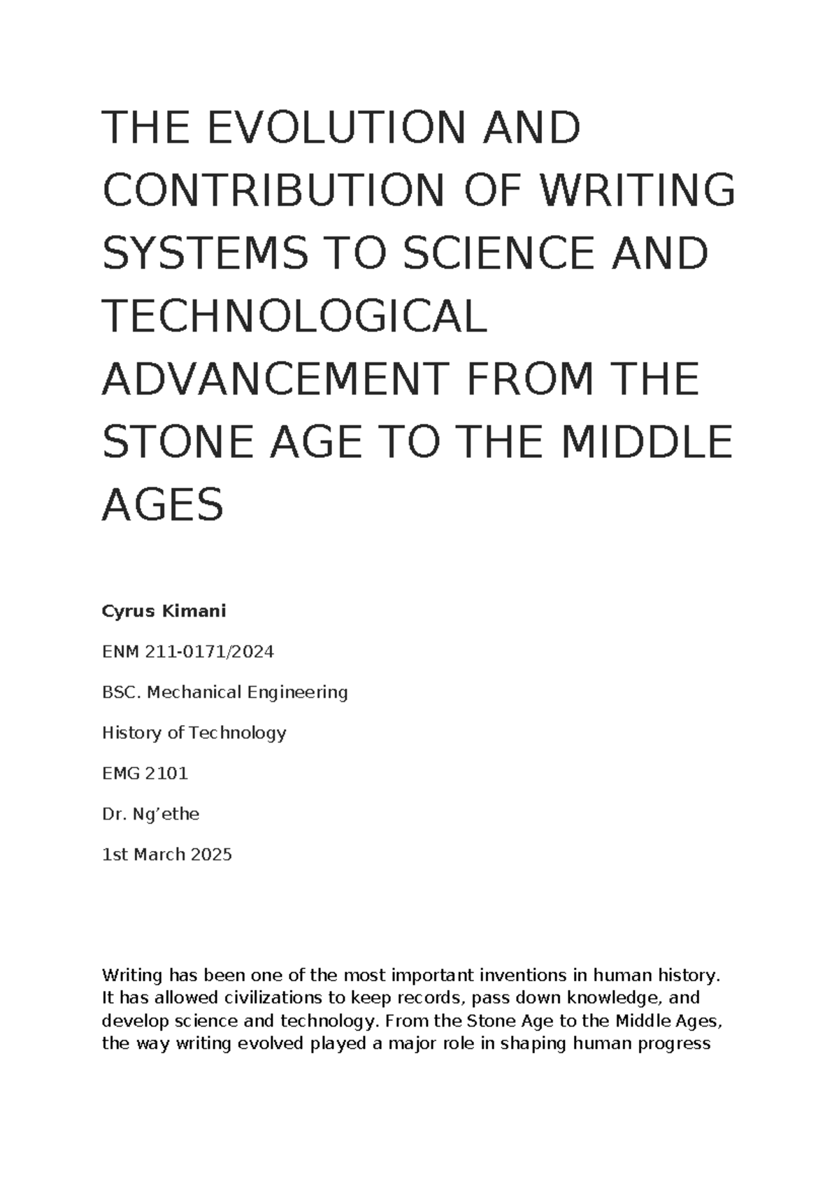 The Evolution and Impact of Writing Systems on Science and Tech (EMG ...