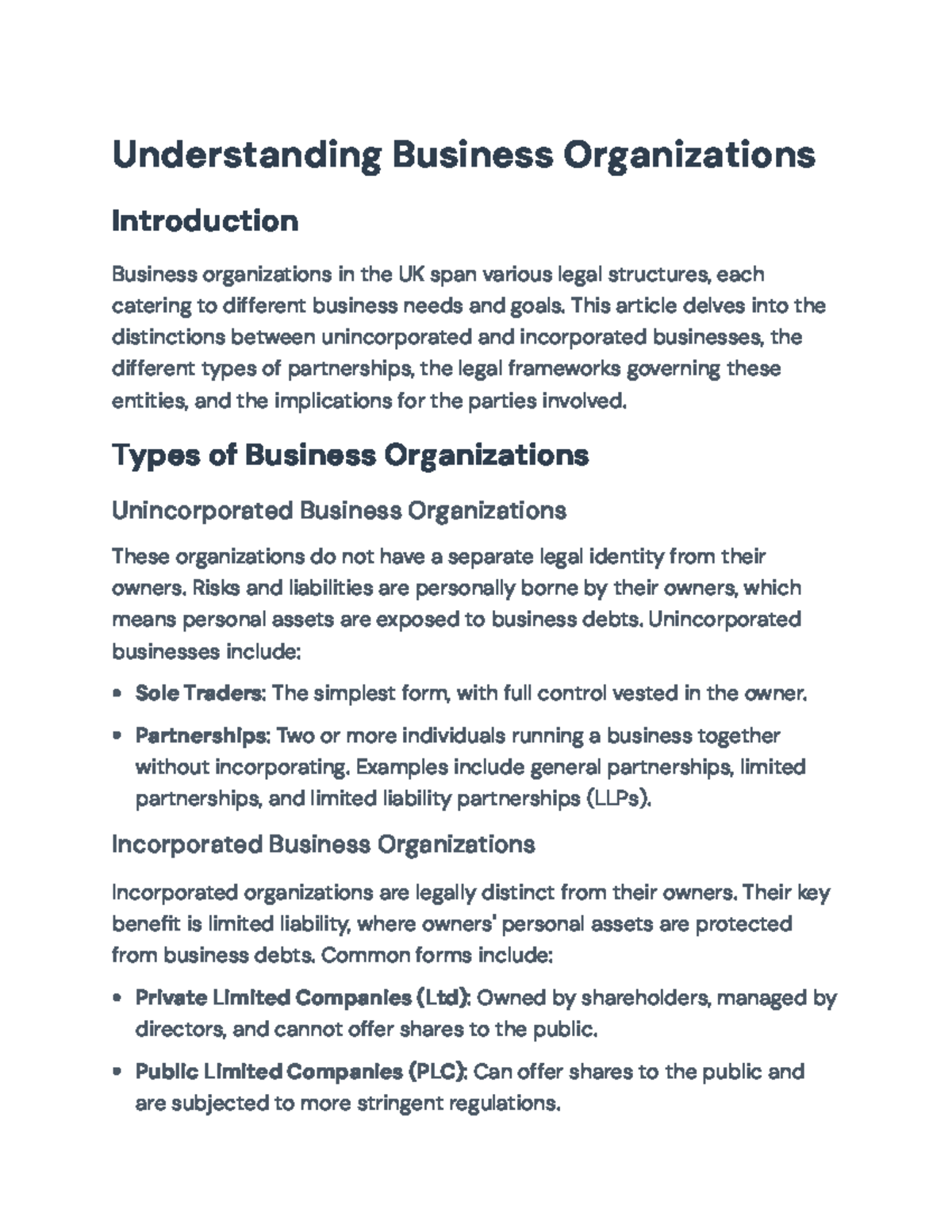 Understanding Business Organizations in the UK: A Comprehensive Guide ...