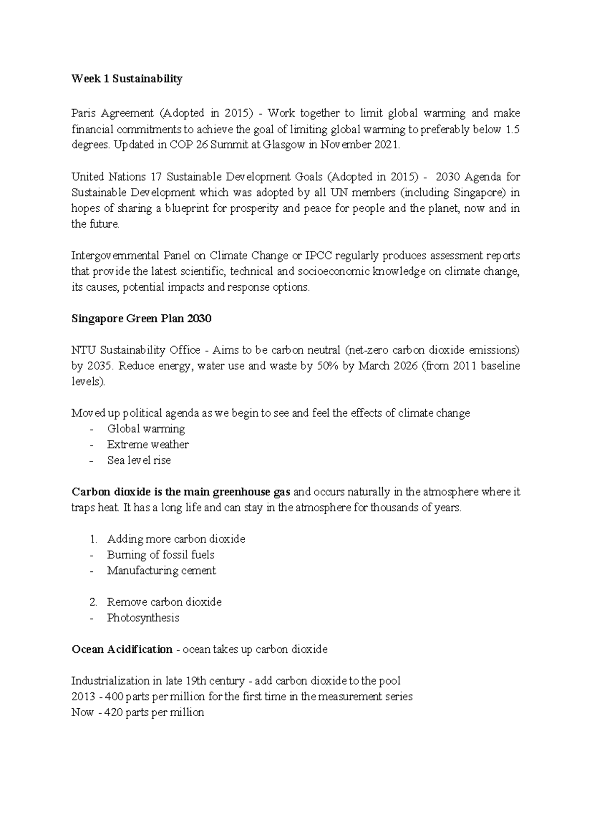 Week 1 Sustainability: Paris Agreement & Global Climate Goals - Studocu