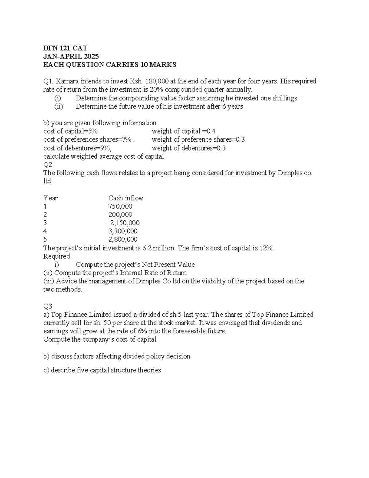 BFN 121 CAT - practice for business manangment - BFN 121 CAT JAN-APRIL ...
