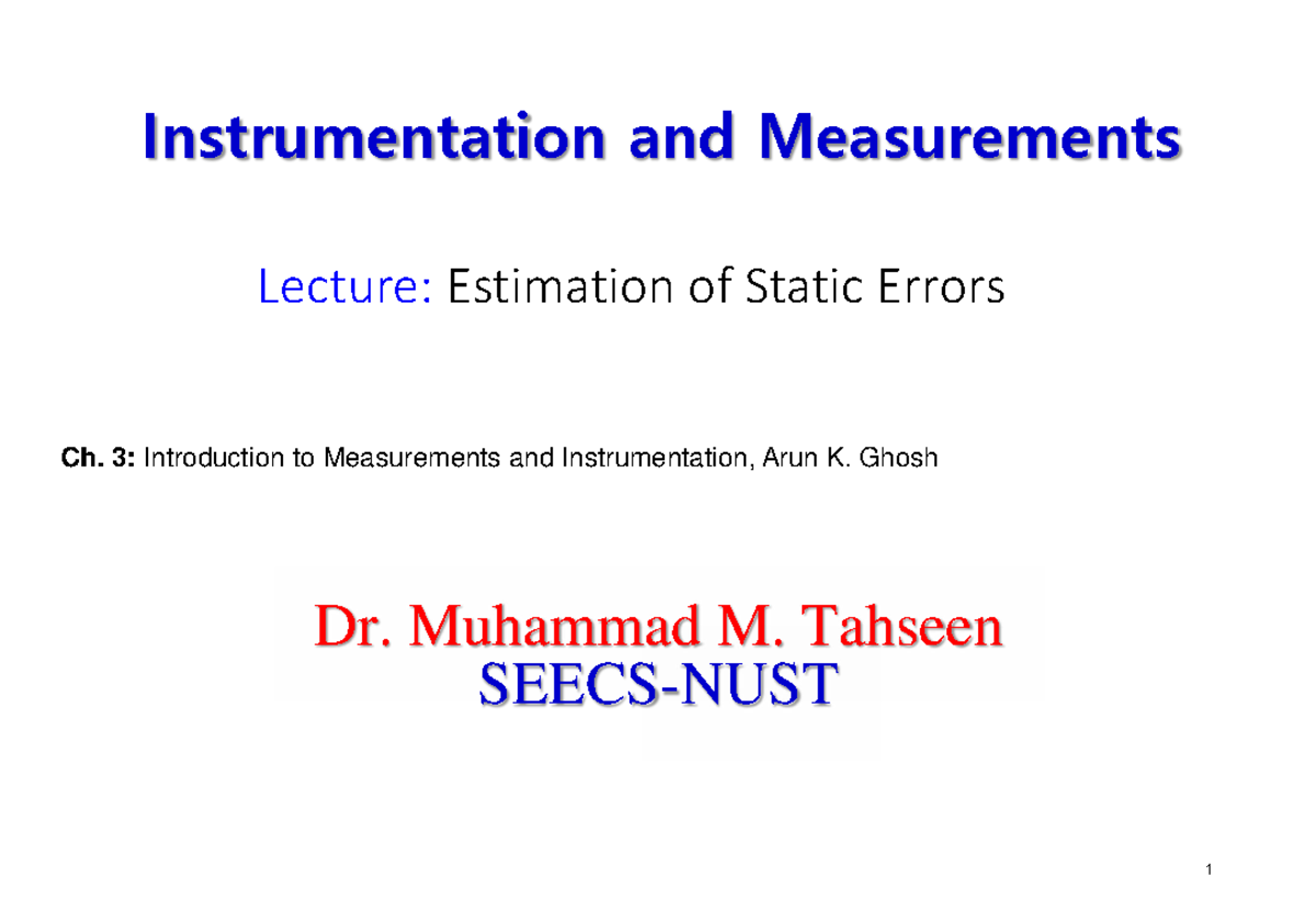 EE383 Lecture: Estimation of Static Errors in Measurements Ch. 3 - Studocu