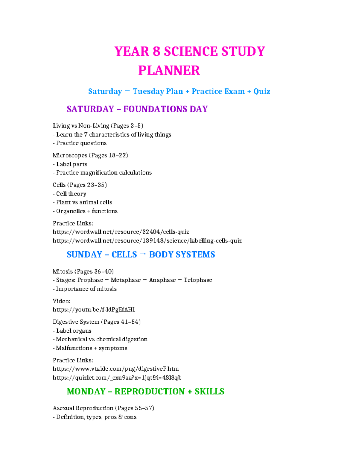 Year 8 Science Study Planner: Practice Exam & Quiz Prep - Studocu