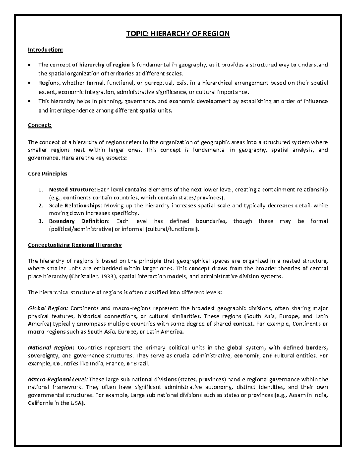 Hierarchy of Regions: Understanding Spatial Organization in Geography ...