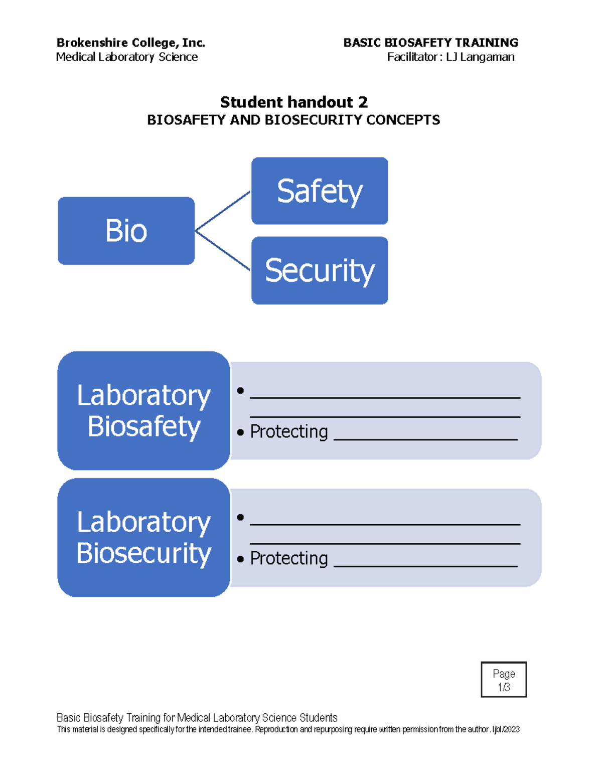 Brokenshire College, Inc. SH-Basic Biosafety & Biosecurity Concepts - Studocu
