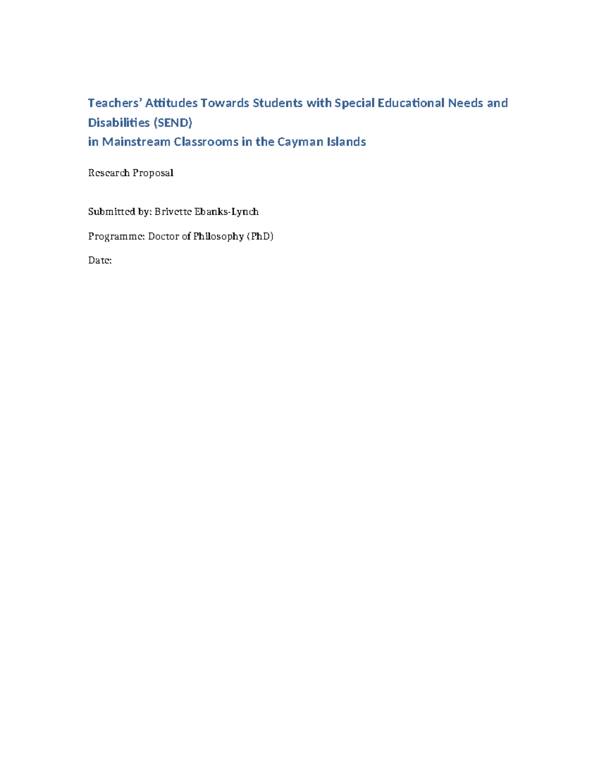 Research Proposal: Attitudes Towards SEND in Mainstream Classrooms ...
