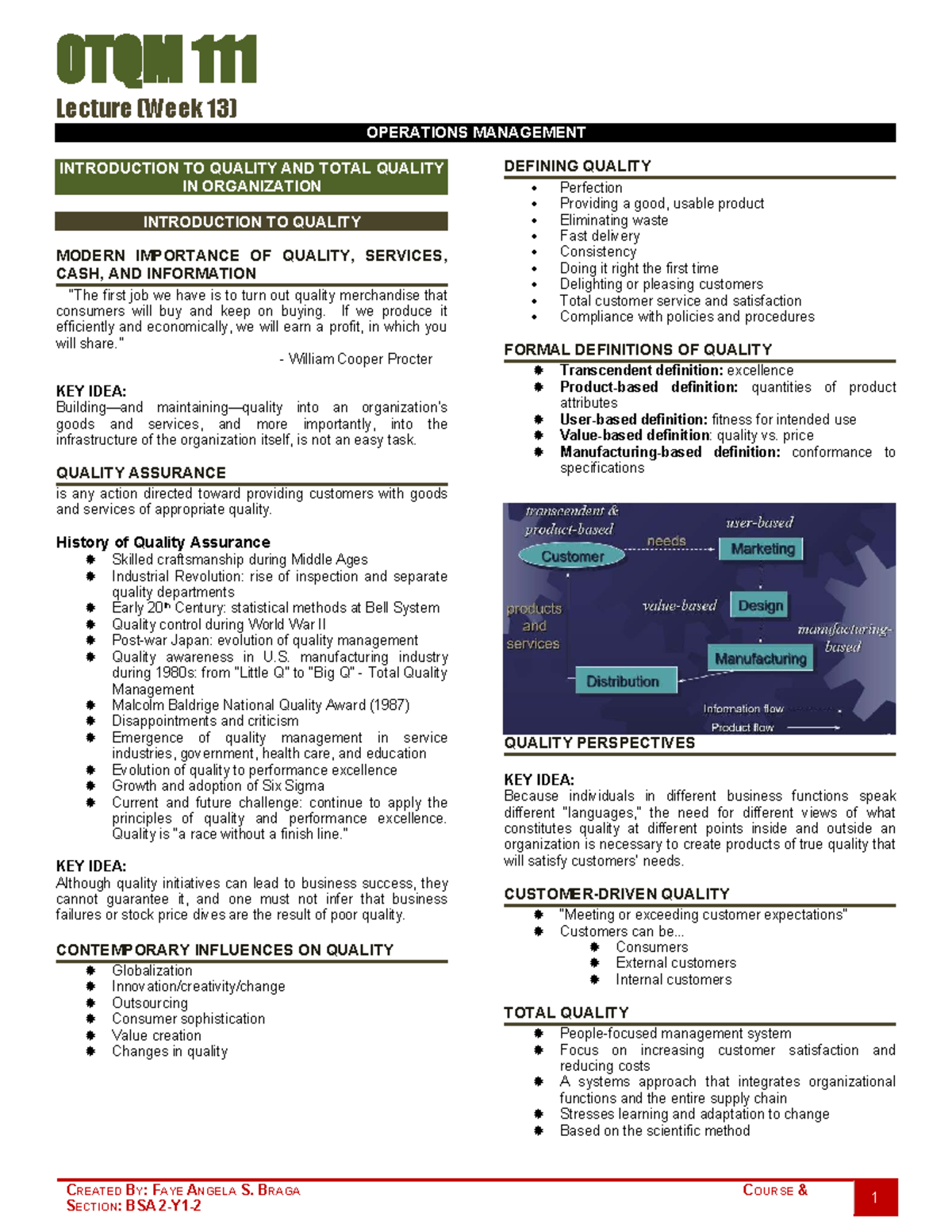 OTQM 111 Week 13 - Introduction to Quality in Operations Management - Studocu