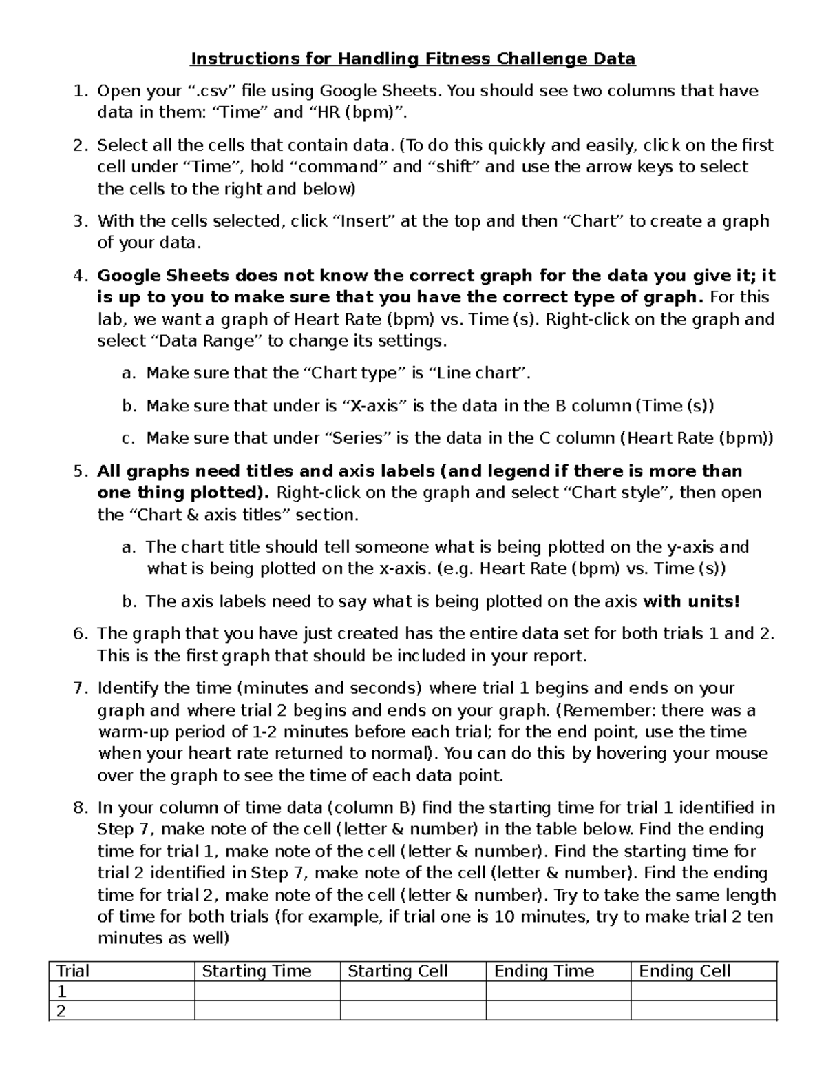 Fitness Challenge Data Handling Instructions for Graphing - Studocu