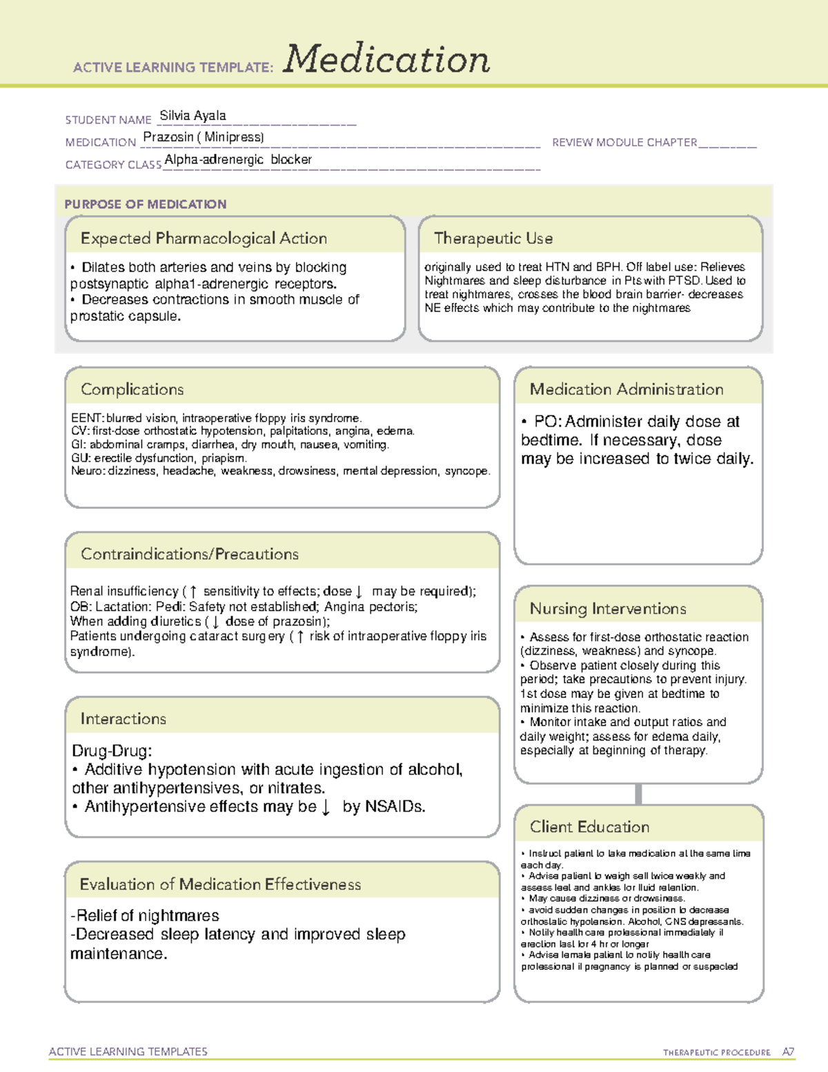 Prazosin (Minipress) Medication Overview & Administration Guidelines ...
