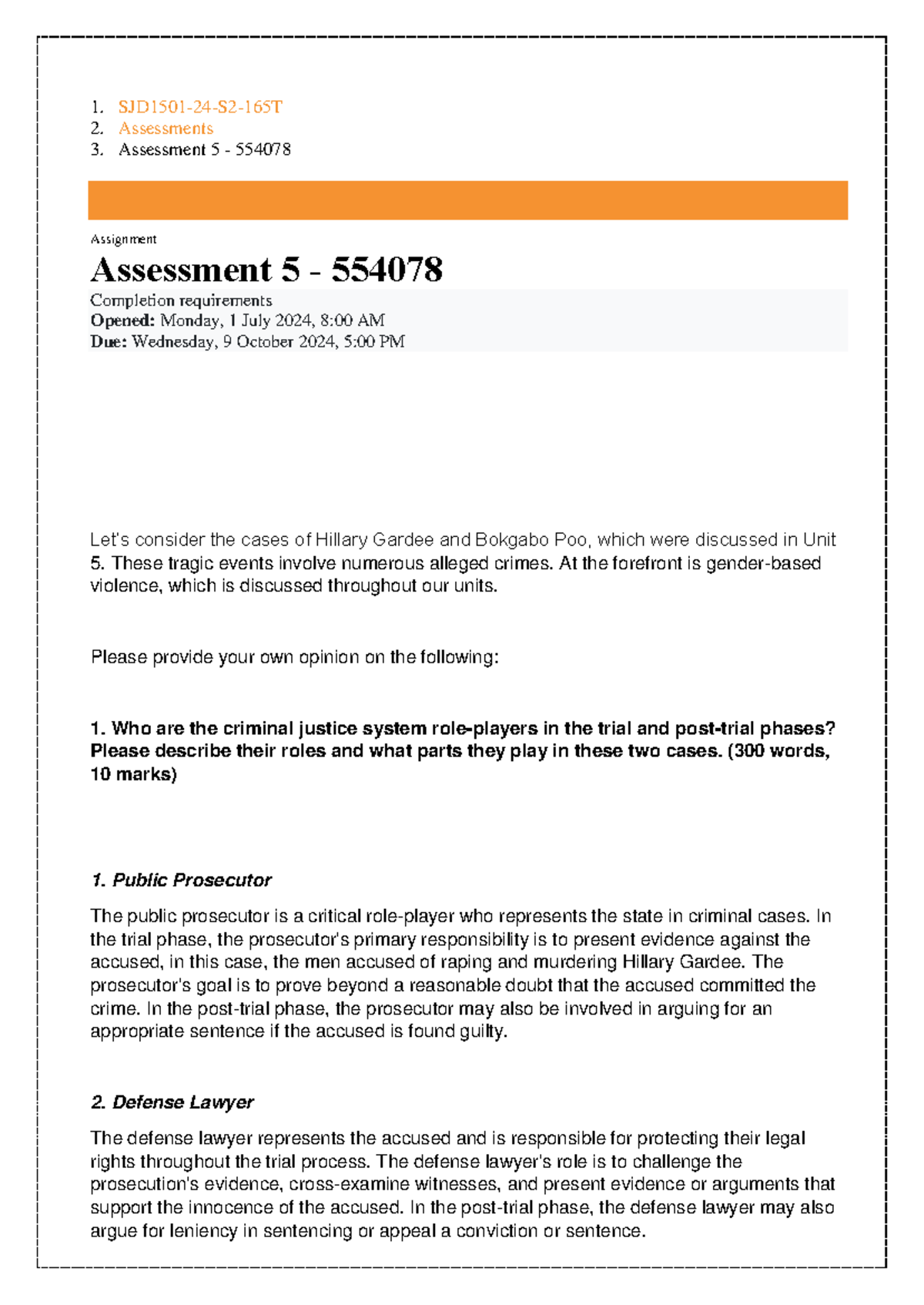 SJD1501 Assignment 5 Memo 2024 - 1. SJD1501- 24 - S2-165T Assessments ...
