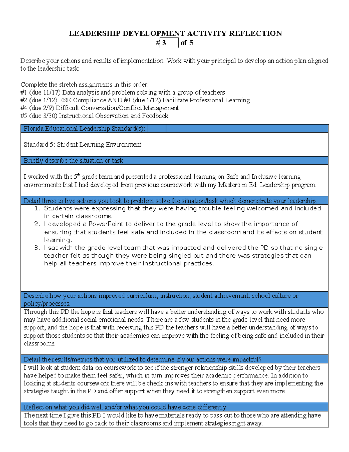 LEADERSHIP ACADEMY REFLECTION 3: Enhancing Inclusive Learning - Studocu