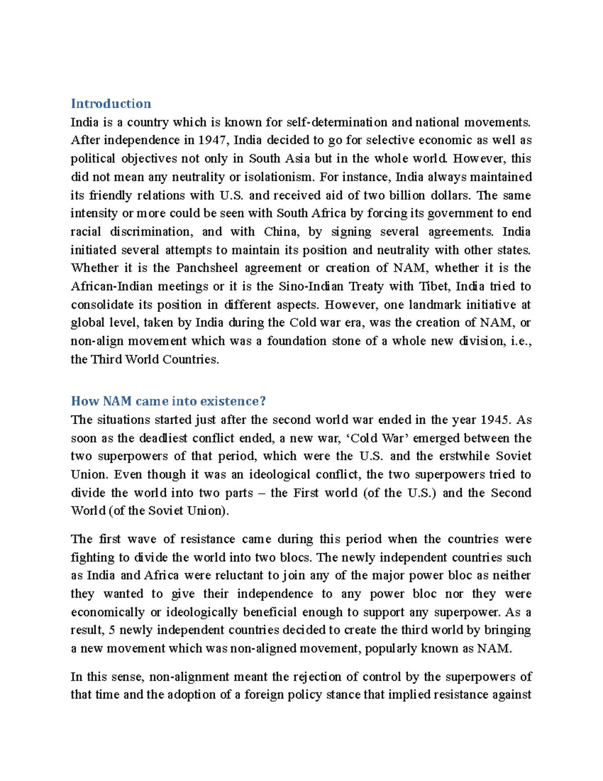 India'S Foreign Policy since independence - Introduction India is a ...