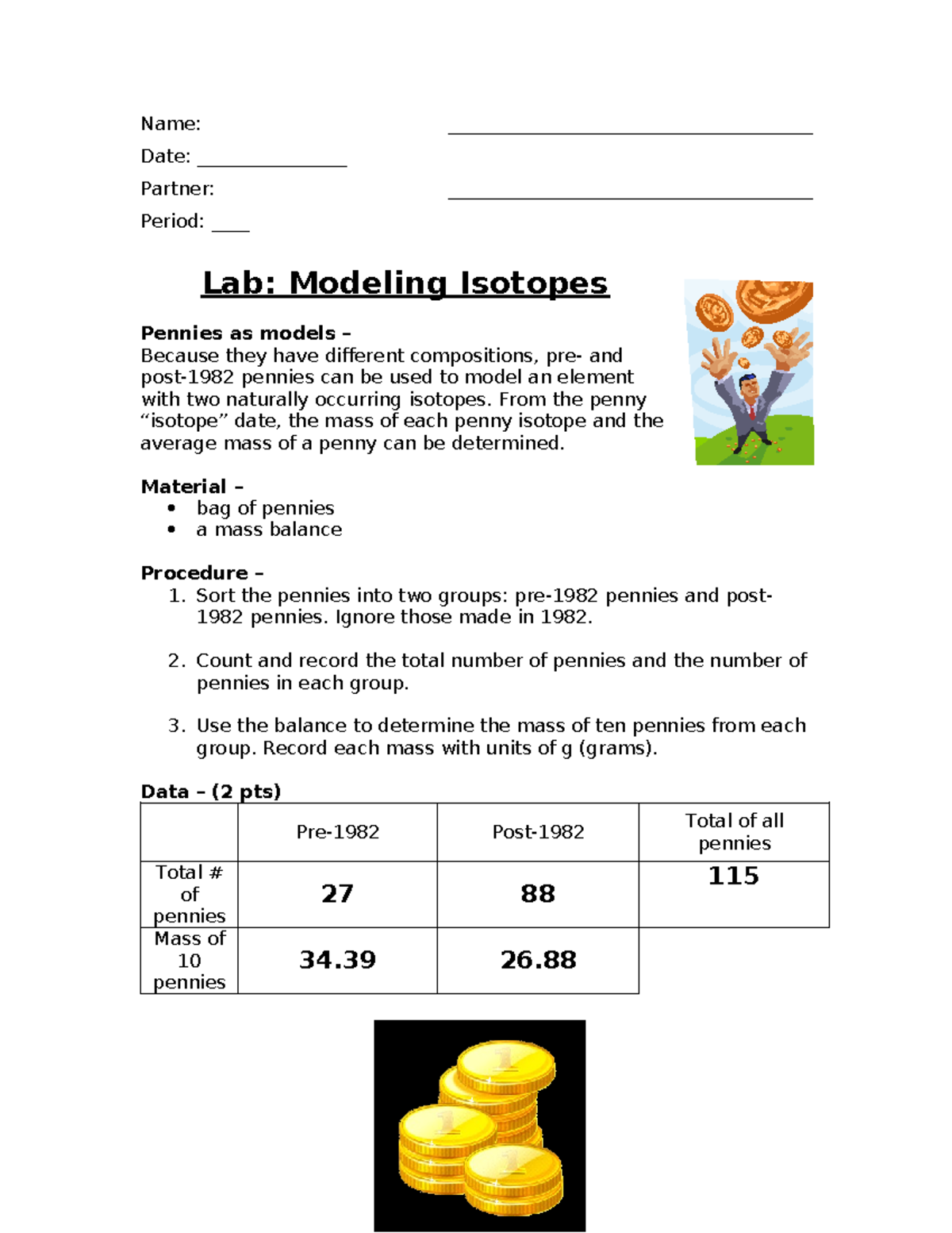 Lab - Penny Isotopes Analysis & Calculations (With Data) - Studocu