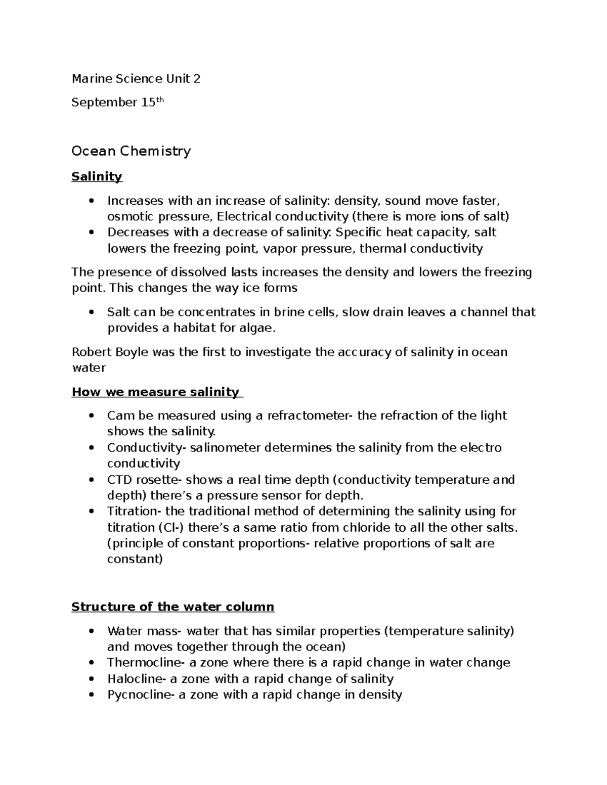 Marine Science Unit 2: Ocean Chemistry and Ecosystem Impacts - Studocu