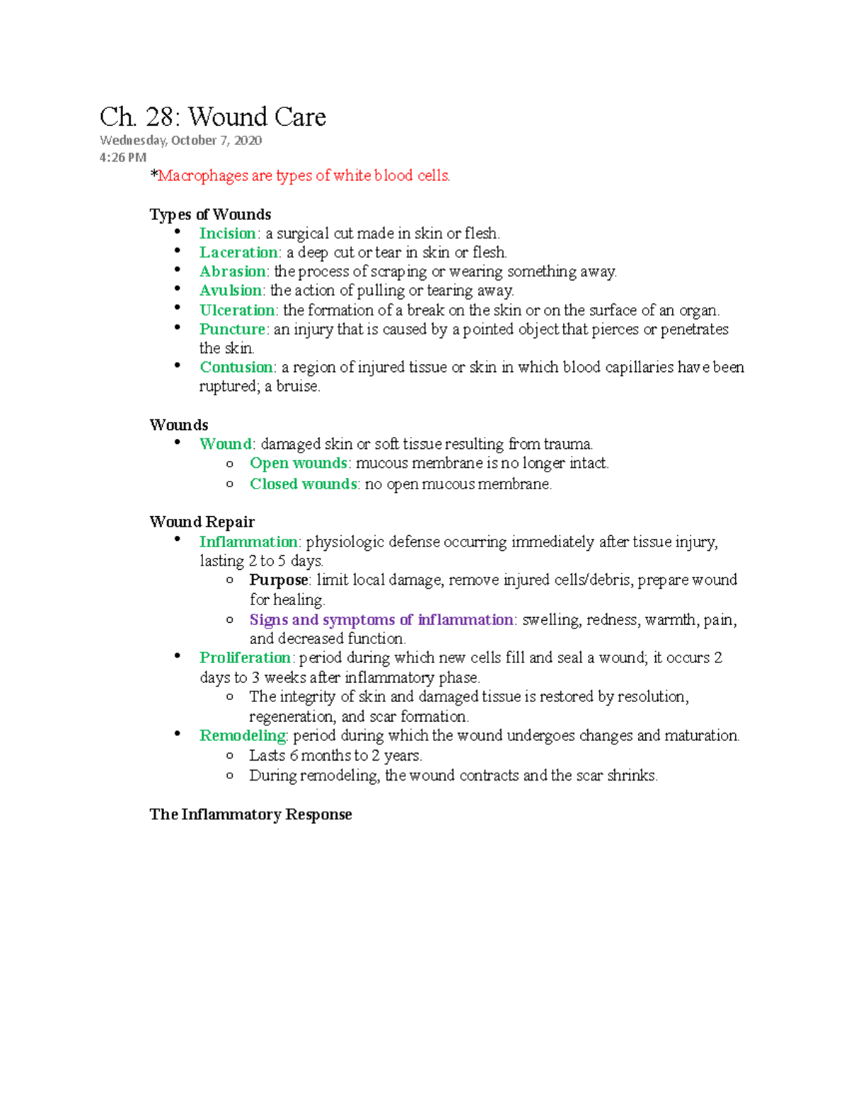 Ch. 28 Wound Care: Key Points on Types, Healing, and Management - Studocu