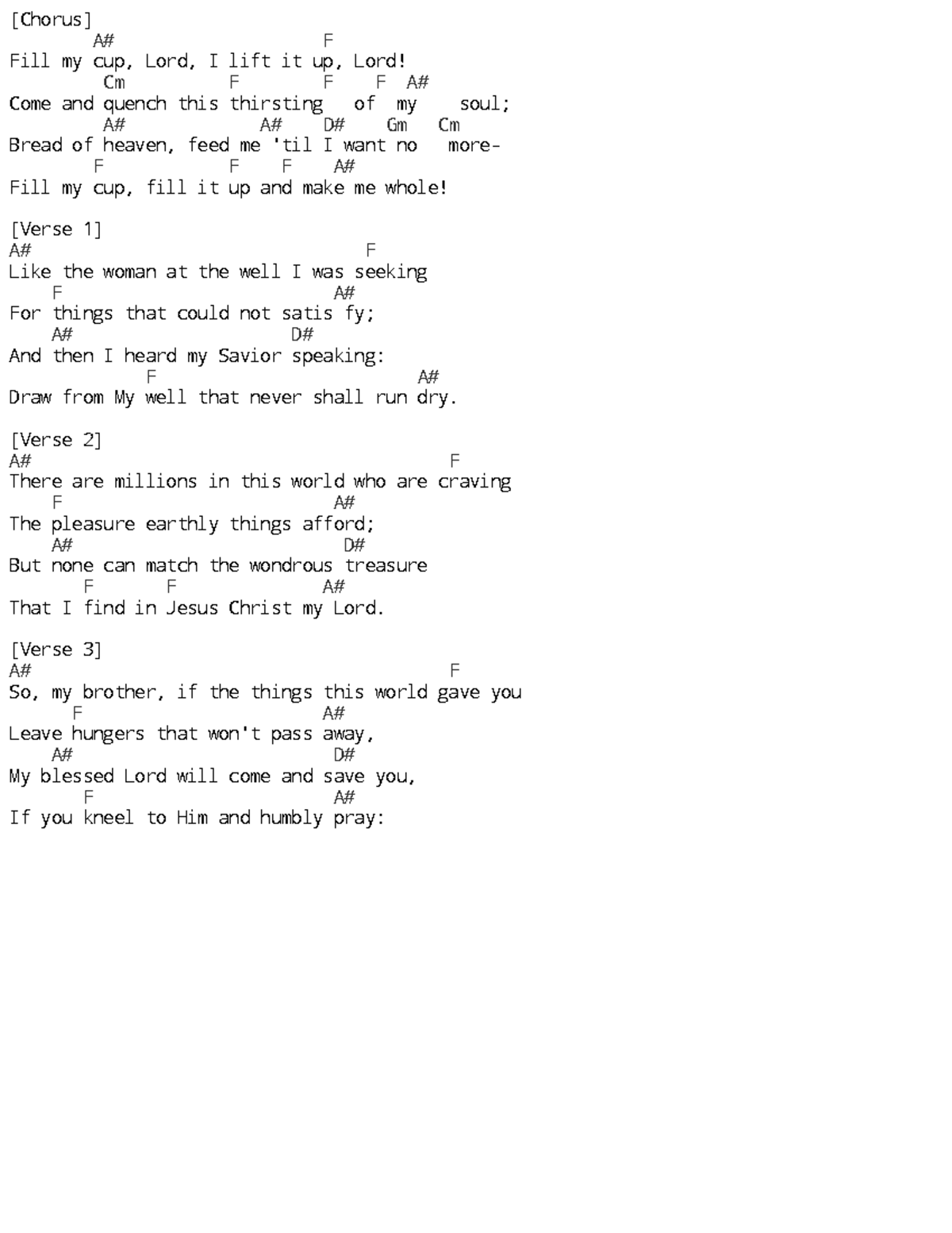 Fill My Cup, Lord - Music Chords for Worship - Studocu