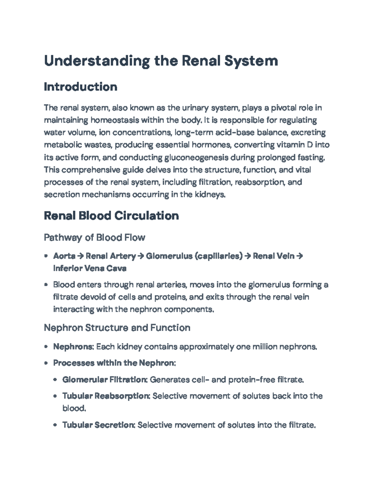 Understanding the Renal System: Functions, Mechanisms, and Homeostasis - Understanding the Renal ...