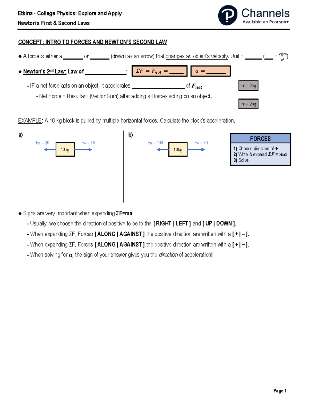 Newton's First & Second Laws (PHYS 101): Worksheet on Forces and Acceleration - Studocu