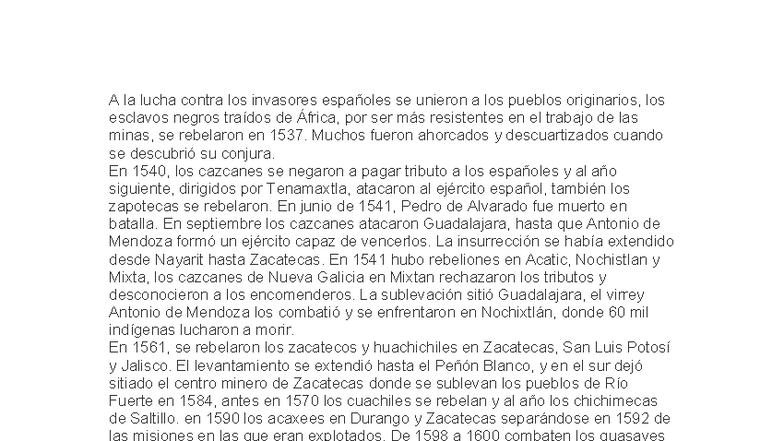 Rebeliones de Pueblos Originarios y Esclavos Negros en la Colonia - Studocu