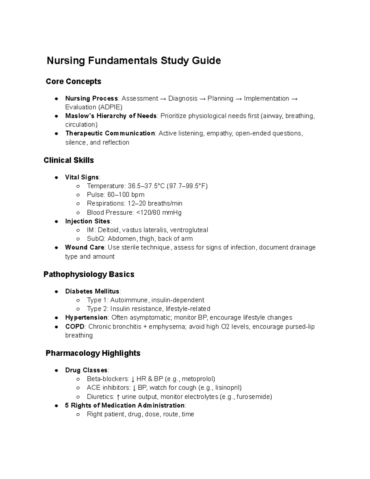 Nursing Fundamentals Study Guide: Core Concepts & Clinical Skills - Studocu