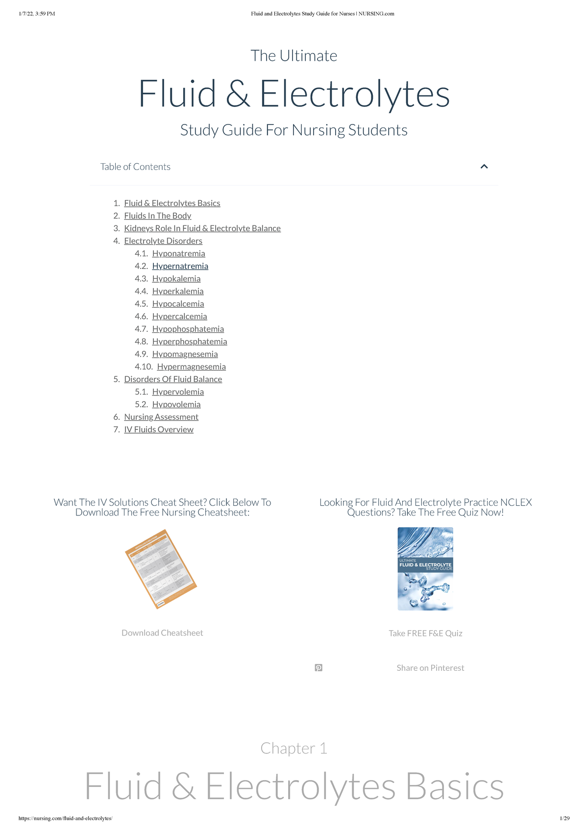 Fluid & Electrolytes Study Guide for Nursing Students (NURS-101) - Studocu