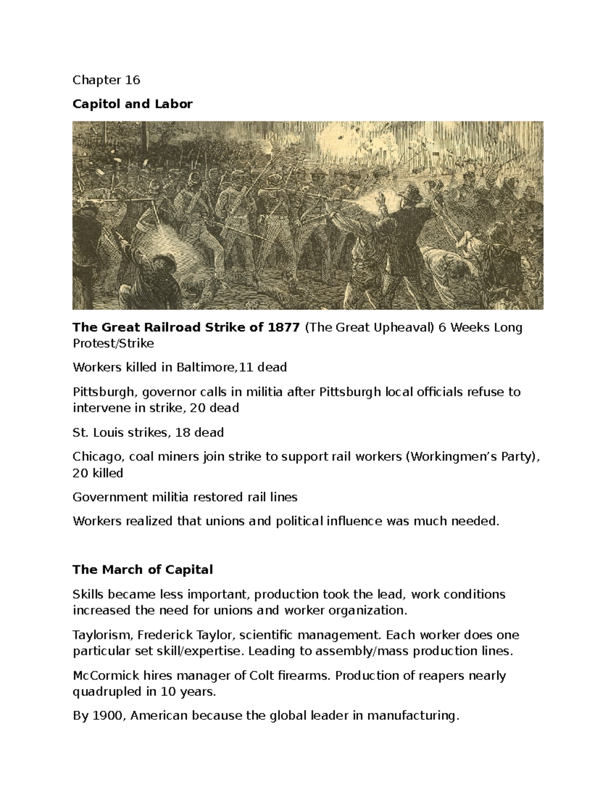 Chapter 16 Notes: The Great Railroad Strike of 1877 and Labor Movements ...