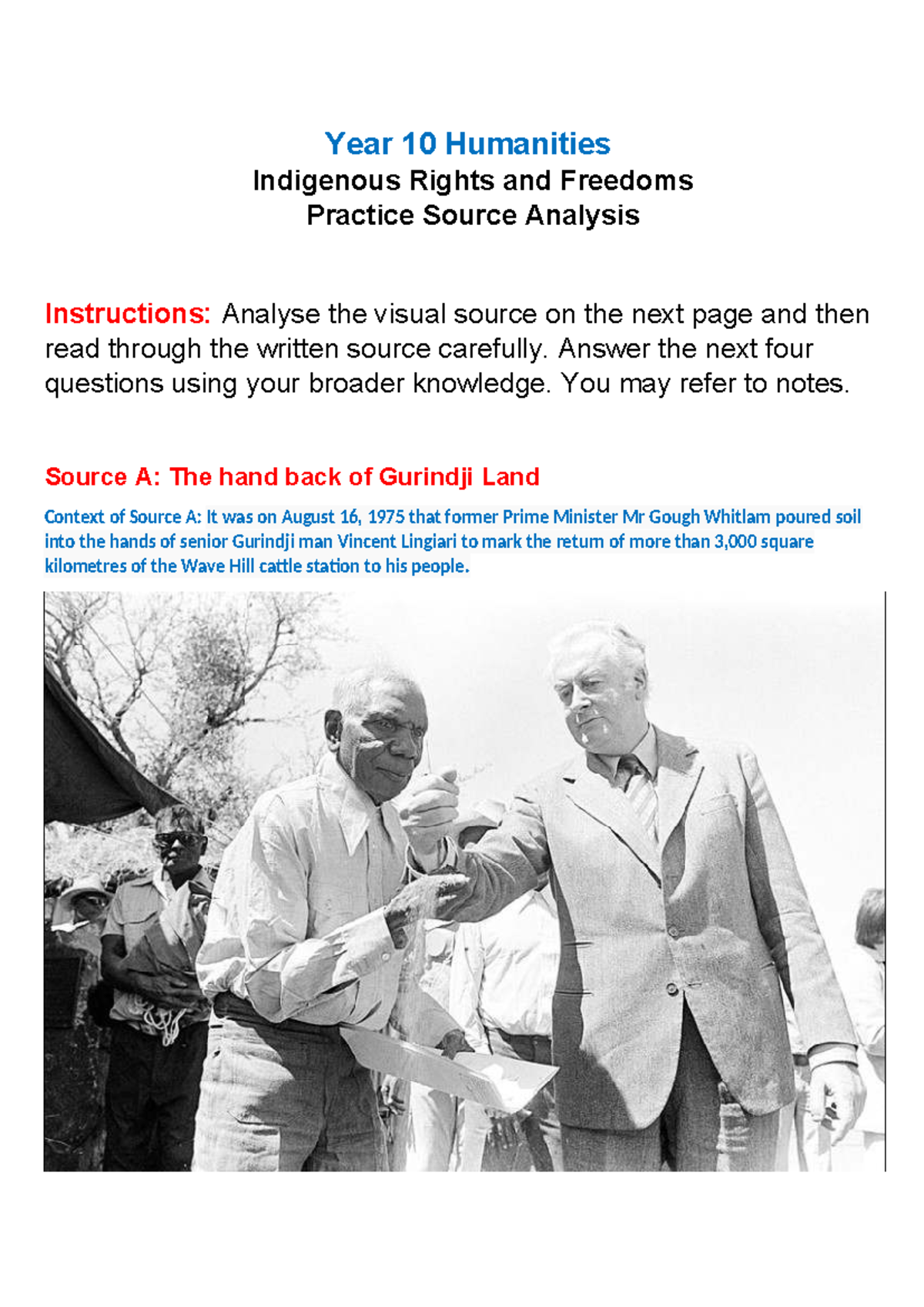Year 10 Hist - Practice Source Analysis on Indigenous Rights and ...