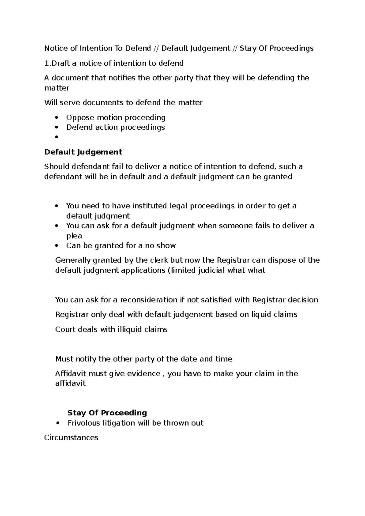 Notice of Intention to Defend Default Judgment - Legal Notes - Studocu