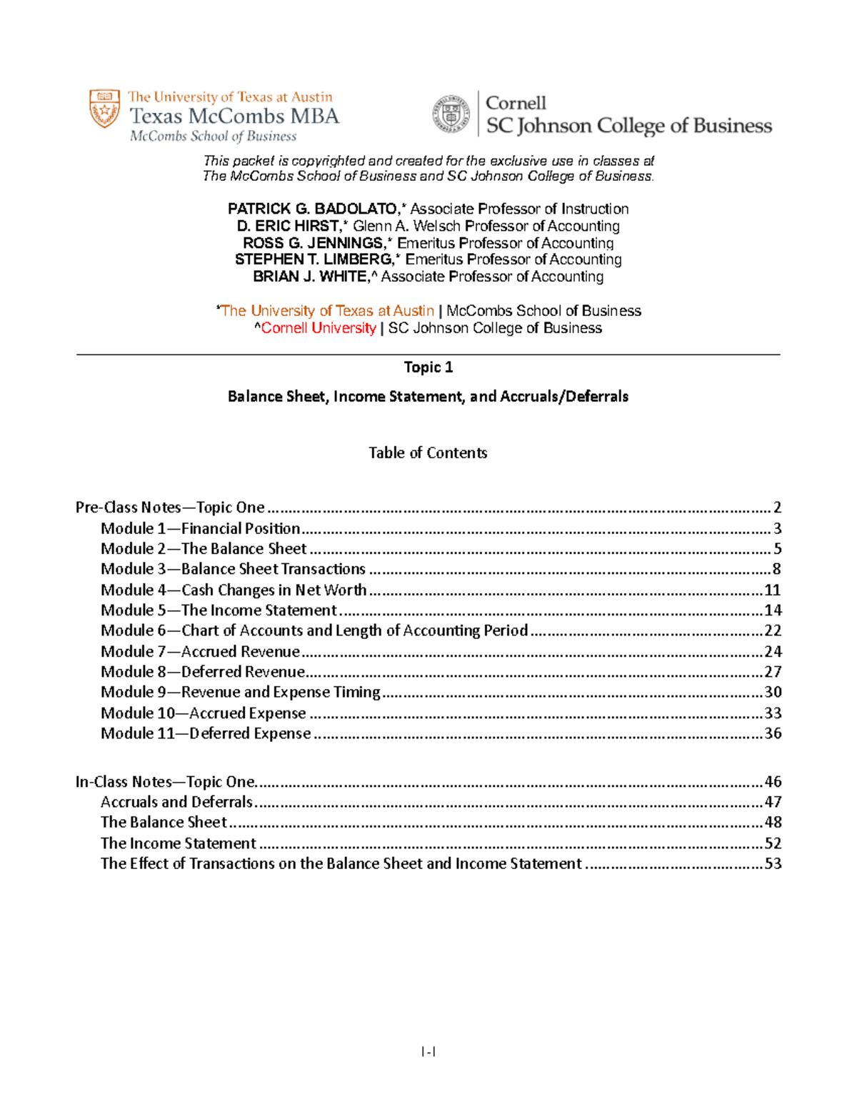 Pre-Class Notes: Balance Sheet, Income Statement & Accruals/Deferrals ...