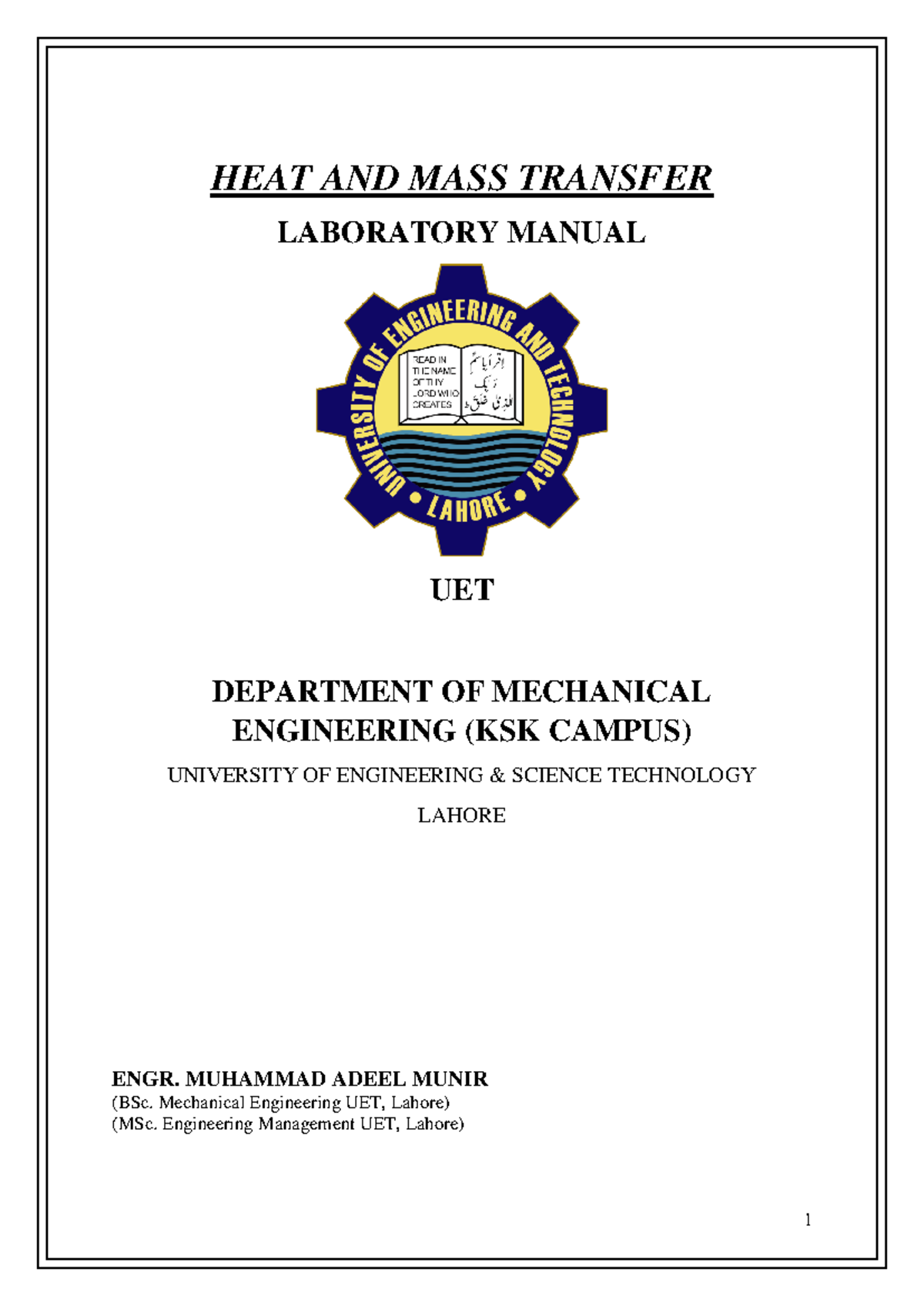 Lab2 - This is the lab manual of Heat and Mass Transfer - HEAT AND MASS ...