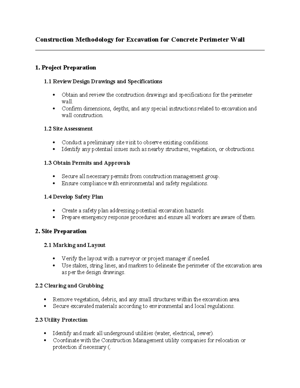 Final Exam Methodology for Excavation of Concrete Perimeter Wall - Studocu