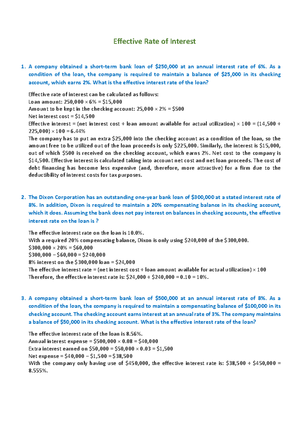Effective Rate of Interest Analysis for Short-Term Loans - Studocu