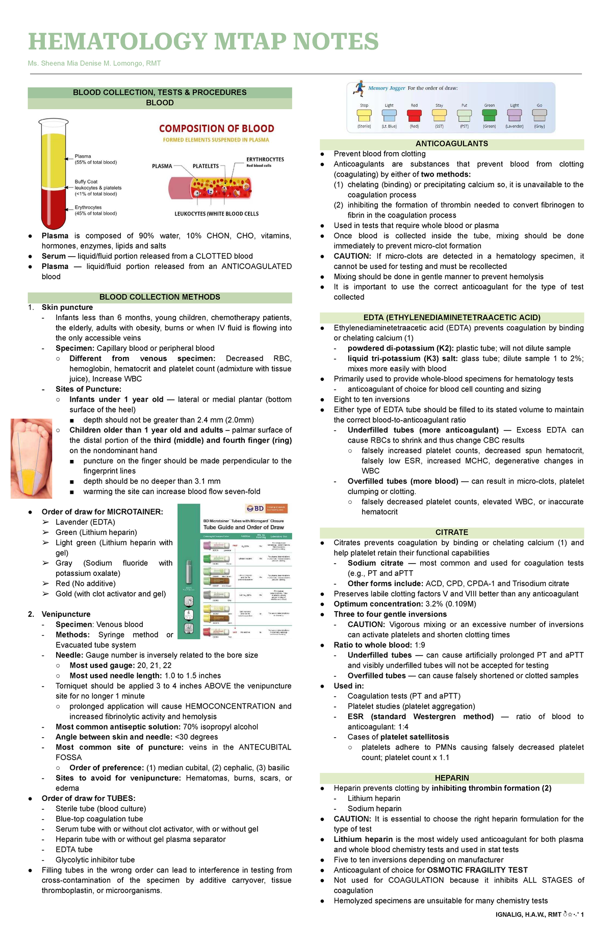 HEMA MTAP Notes: Blood Collection & Testing Procedures - Studocu