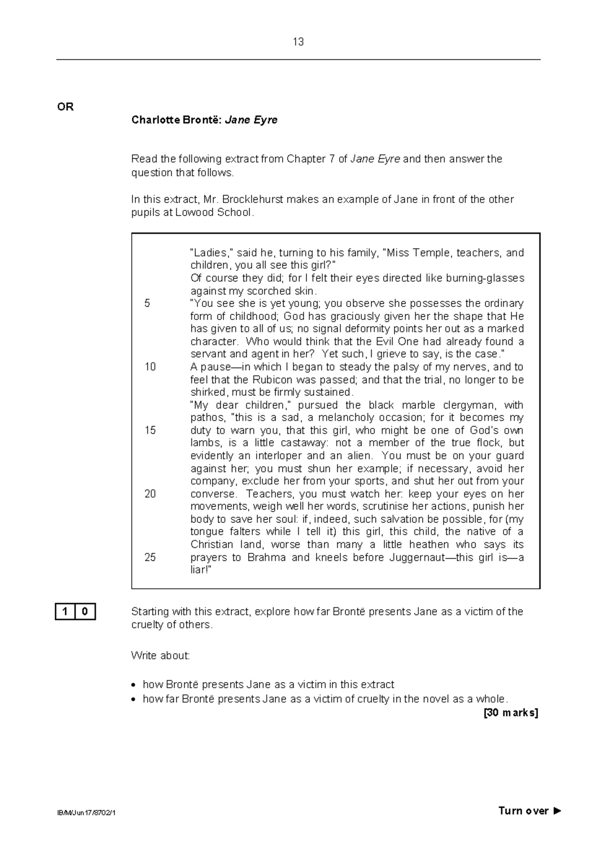 IB/Jun17/8702: Past Exam Questions on Charlotte Brontë's Jane Eyre ...